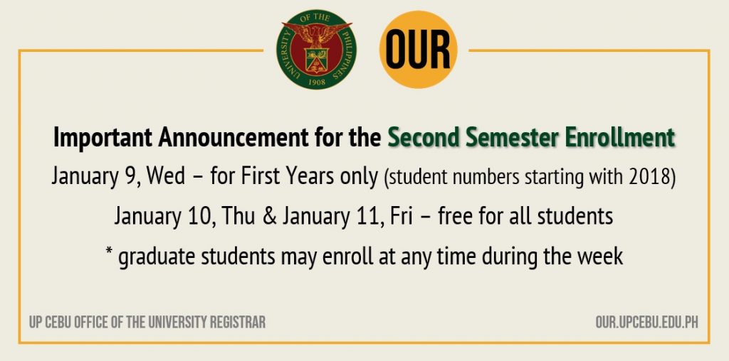 Important Announcement for the Second Semester Enrollment - Office of ...