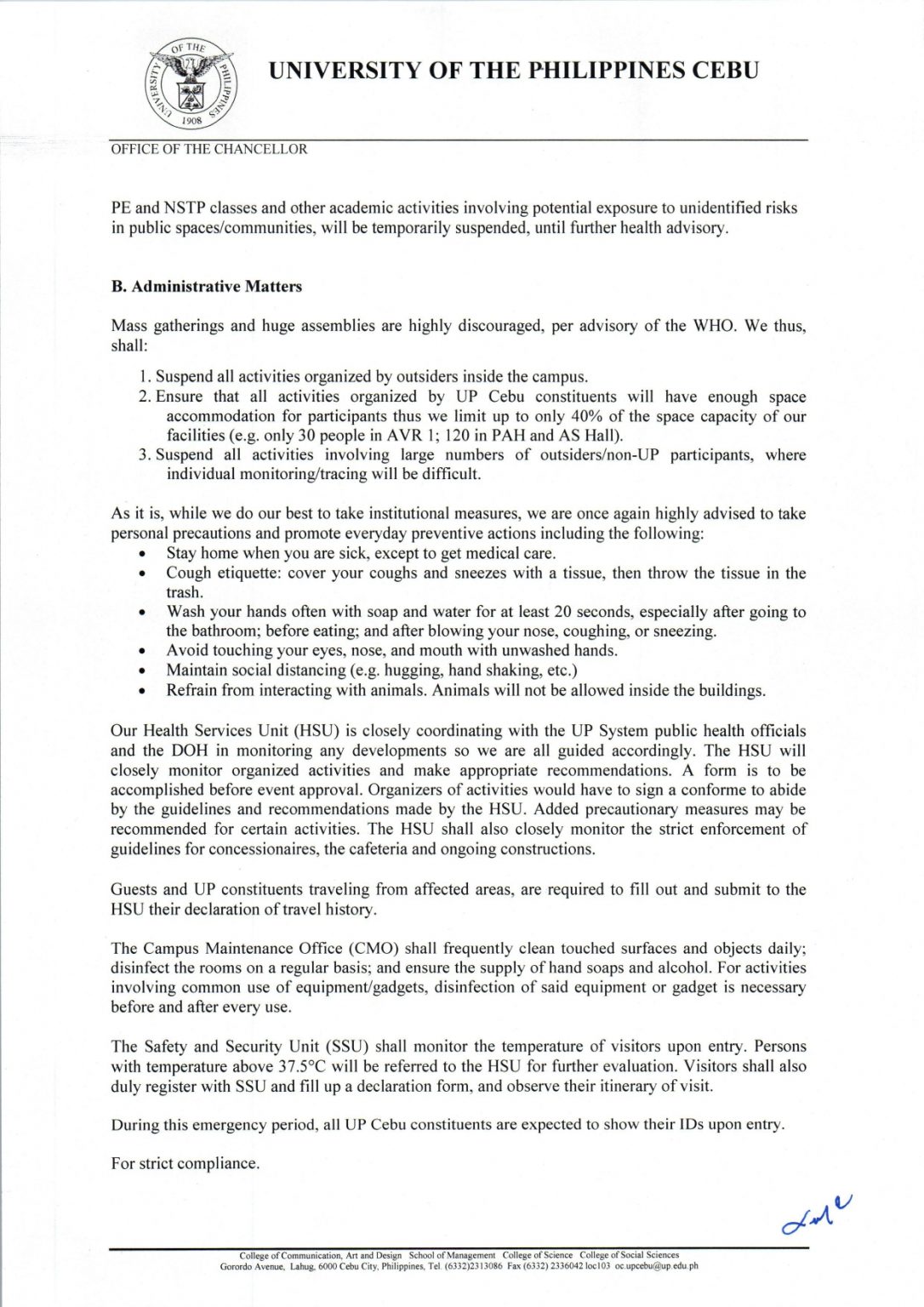 UP Cebu Contingency Action in light of the COVID-19 - Office of the ...