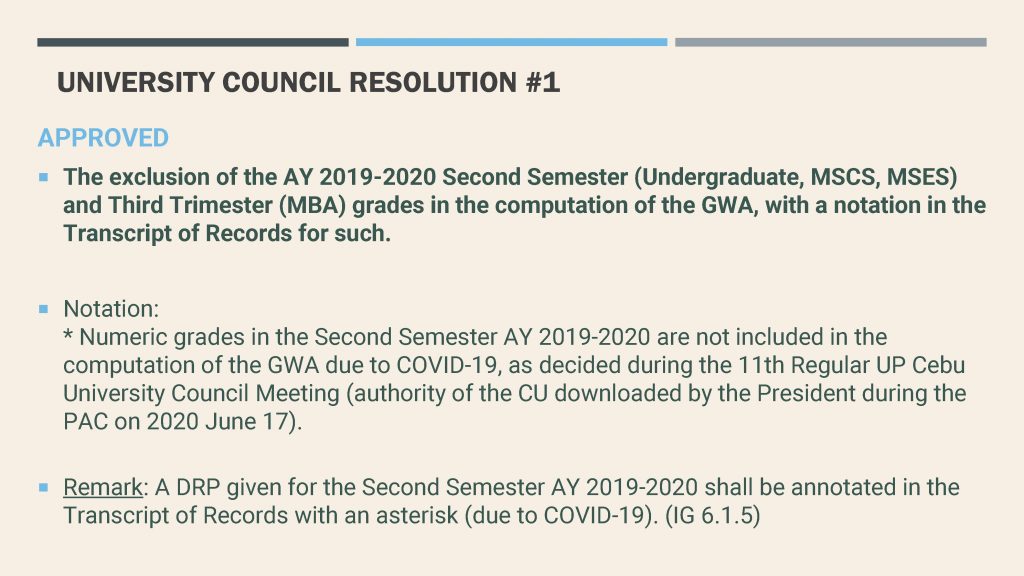 UP Cebu University Council Resolutions, as approved in its 11th Meeting ...